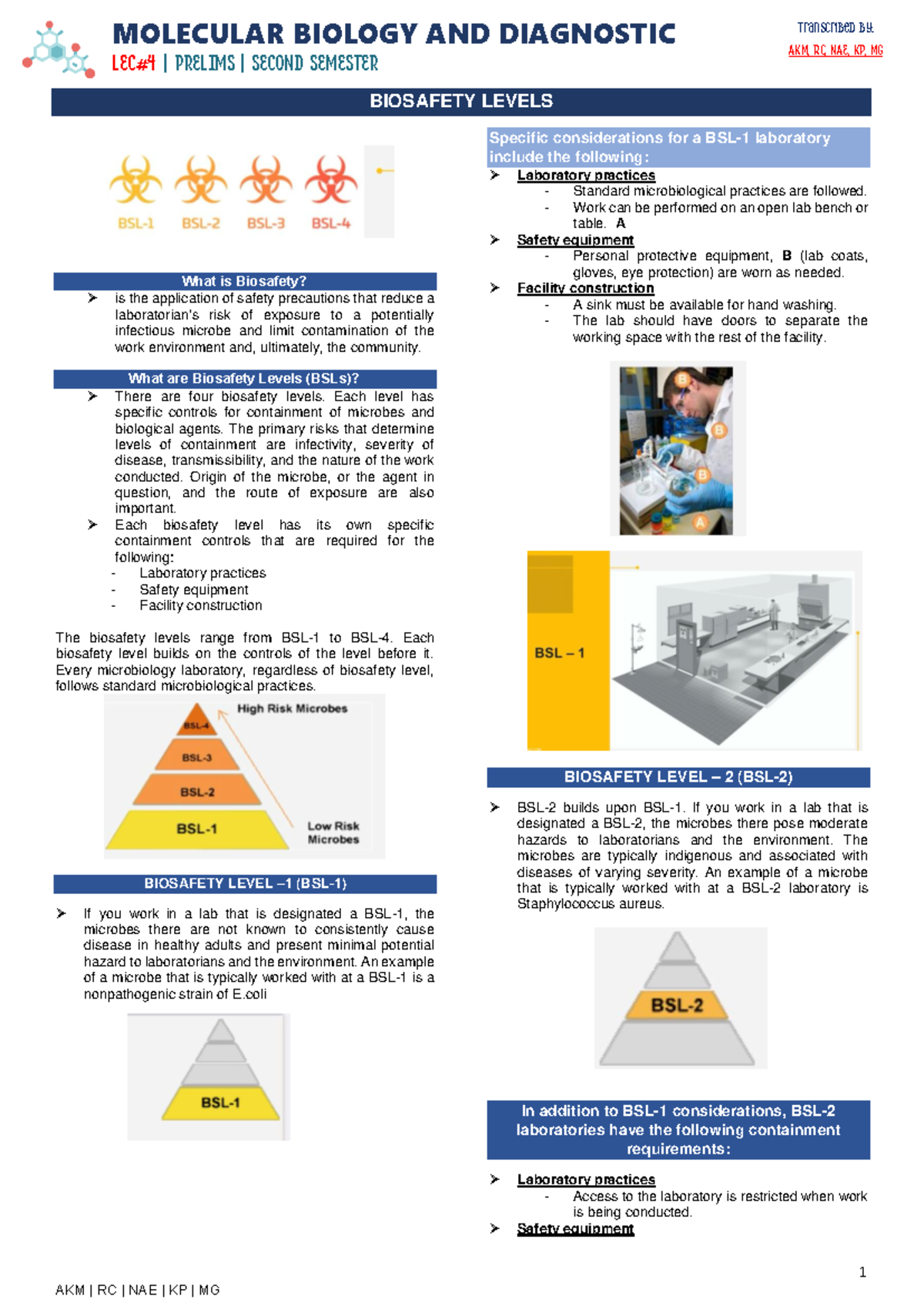 Biosafety levels - MOLECULAR BIOLOGY AND DIAGNOSTIC LEC# 4 | PRELIMS ...