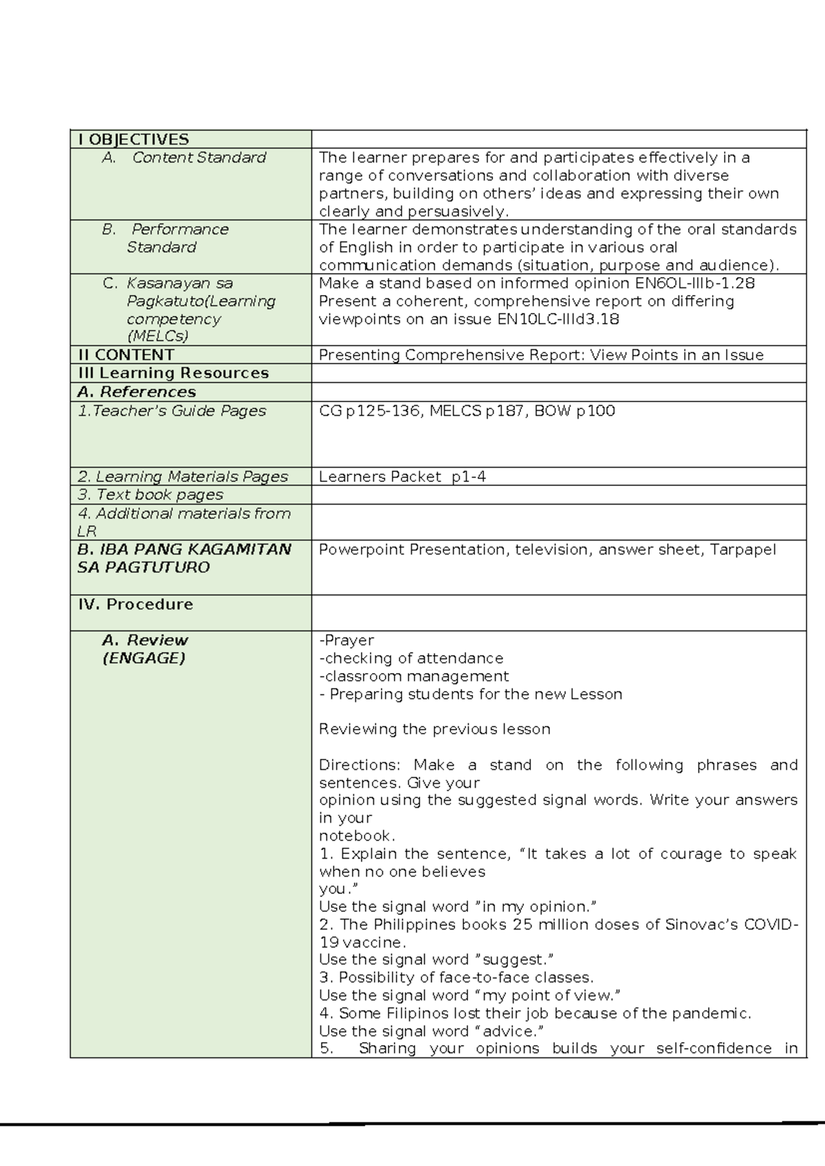 COT IN English - THIS WILL HELP TEACHER IN GIVING LECTURE - I ...