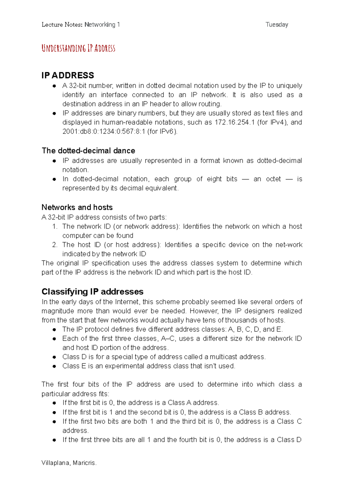 Understanding IP Address - (Week7 Lecture Notes) - Understanding IP ...