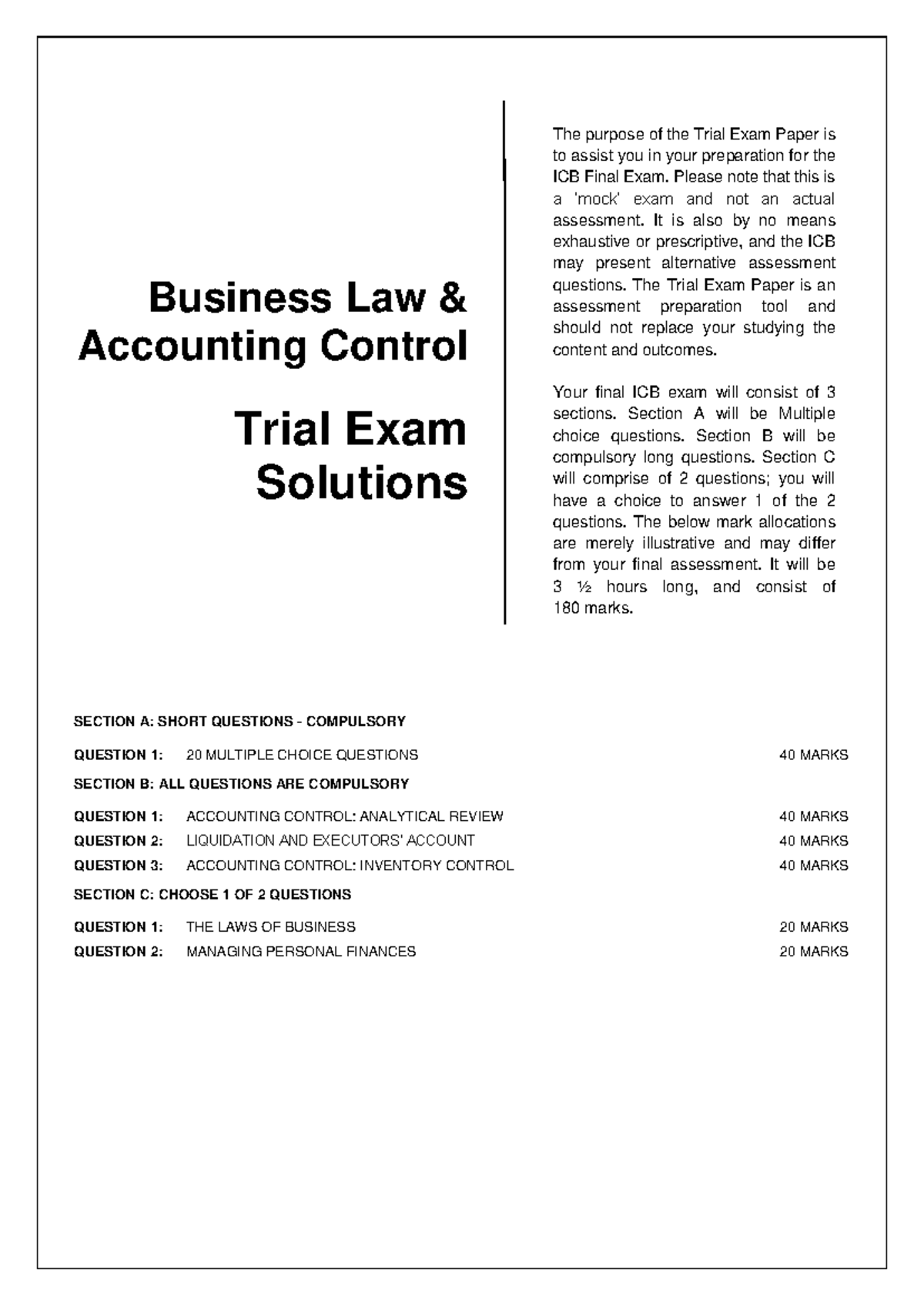 TES1 - Trial exam solutions - SECTION A: SHORT QUESTIONS - COMPULSORY ...