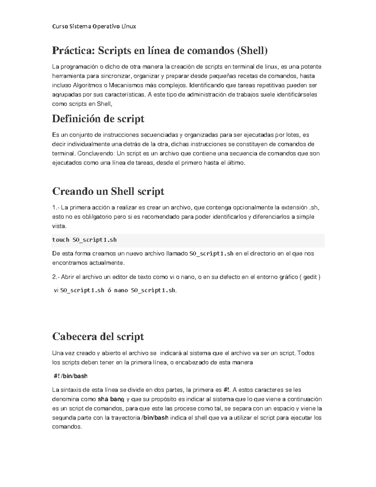Práctica 1.2 ejecución de script en Shell - Práctica: Scripts en línea ...