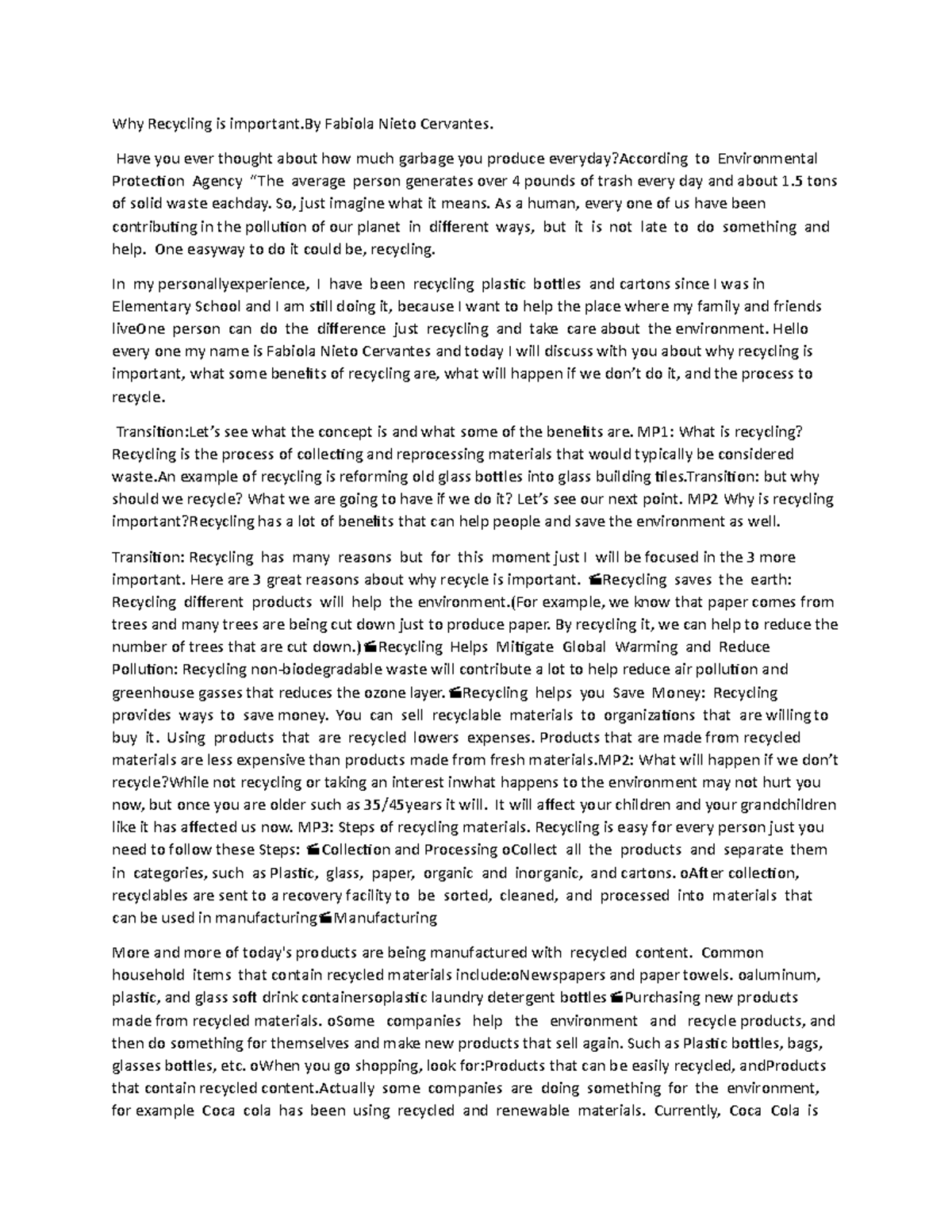 Why Recycling is important (speech sample) - Accounting - Studocu