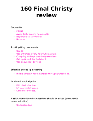 160 Week 7 and 8 - homework assignment - NUR 160 - Studocu