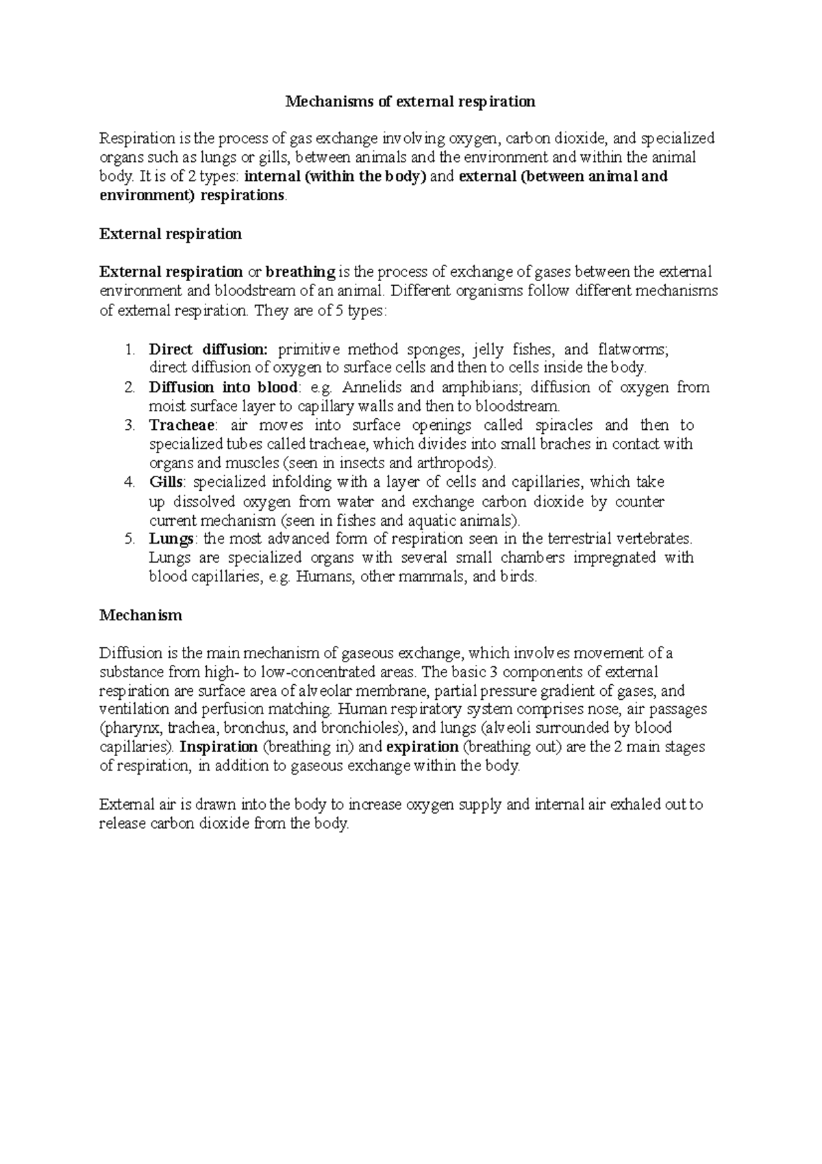 Mechanisms of external respiration - Mechanisms of external respiration ...