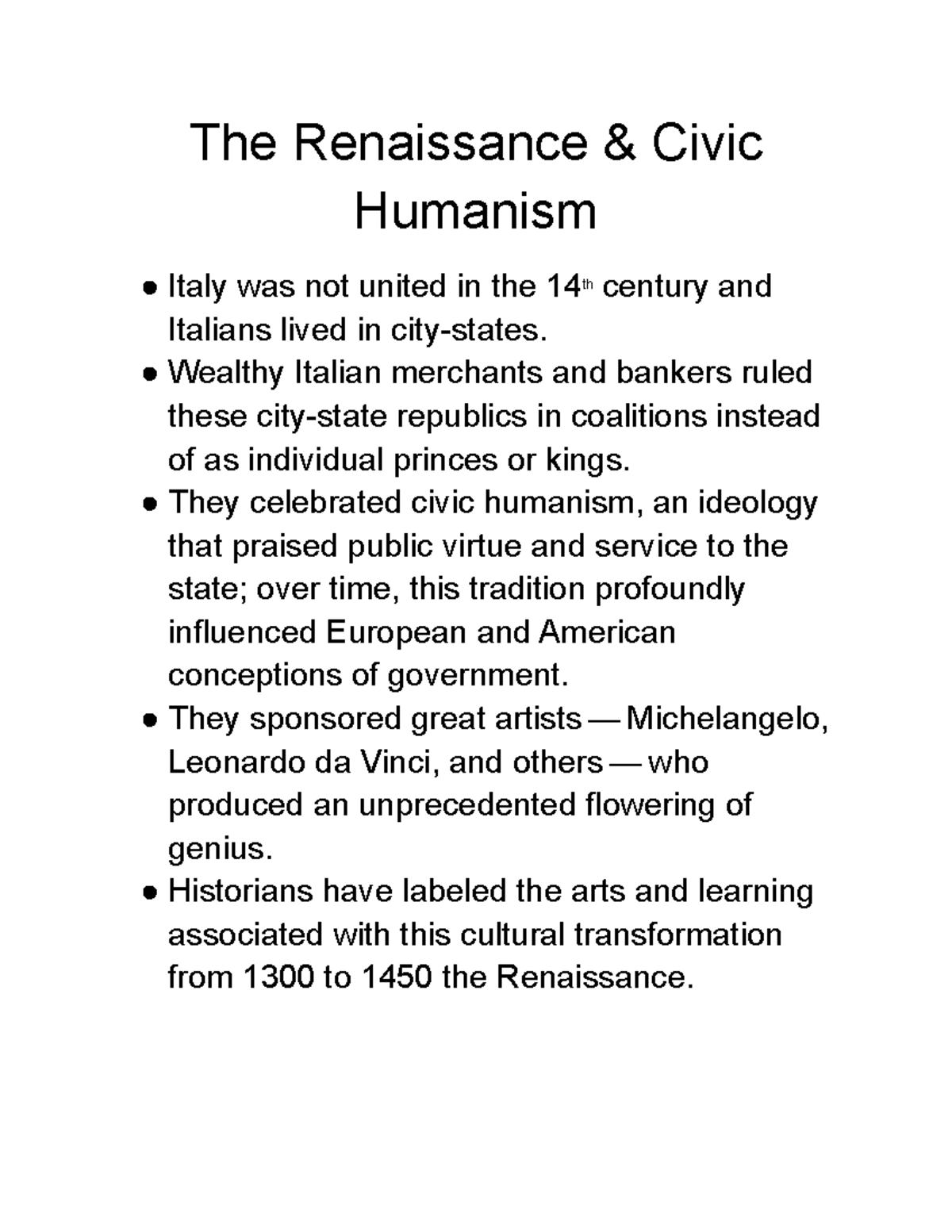 Untitled document - notes about Renaissance and Civic Humanism. - The ...