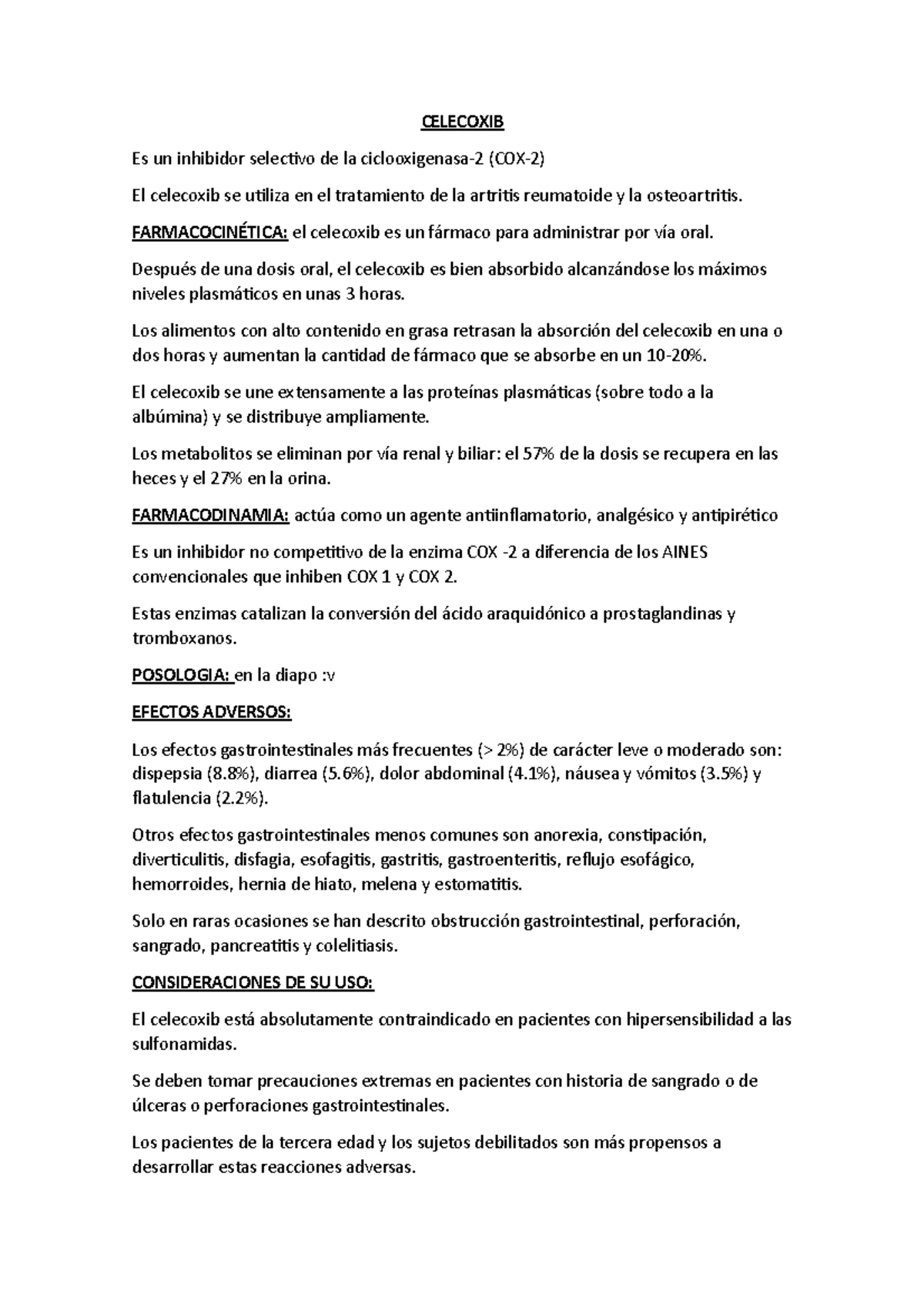 Celecoxib y Etoricoxib - CELECOXIB Es un inhibidor selectivo de la ...