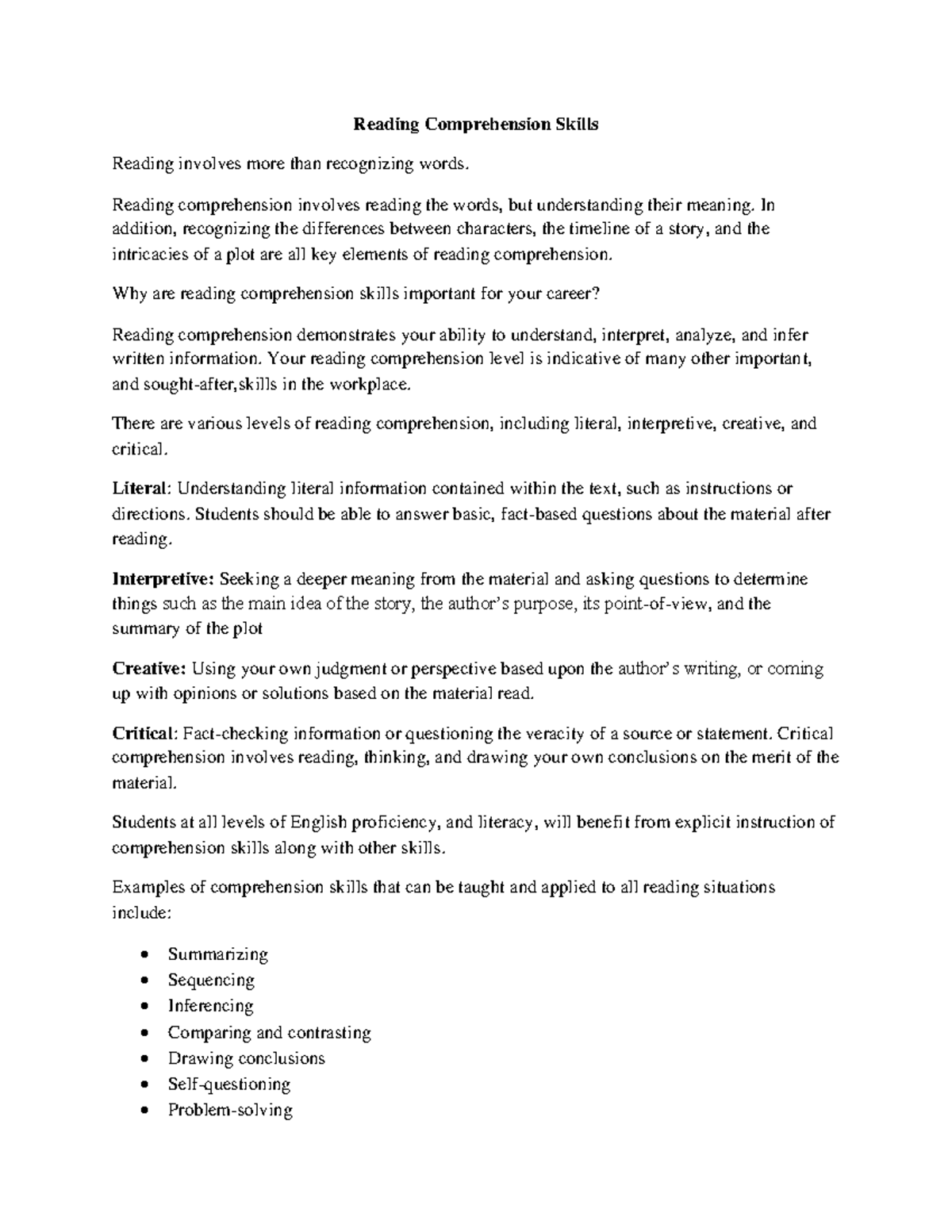 DOC-20230221-WA0084 - Reading Comprehension Skills Reading involves ...