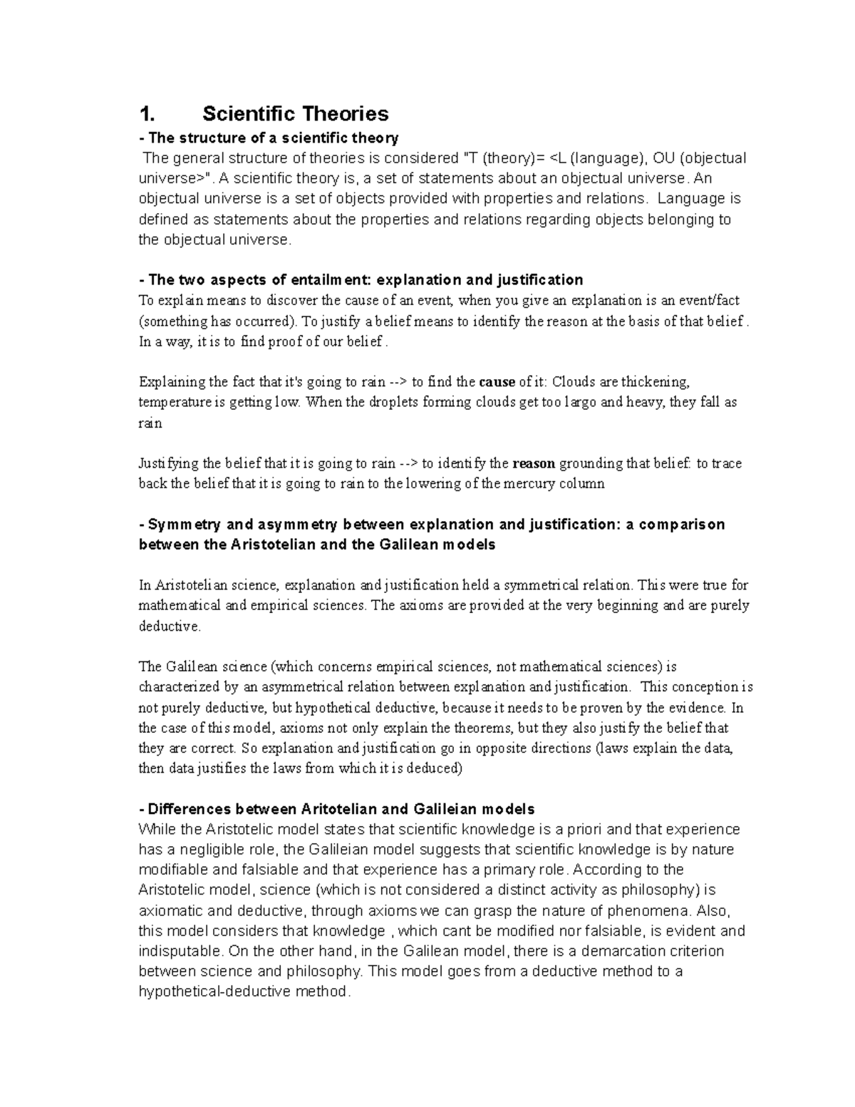 Philosophy reusmen - 1. Scientific Theories - The structure of a ...