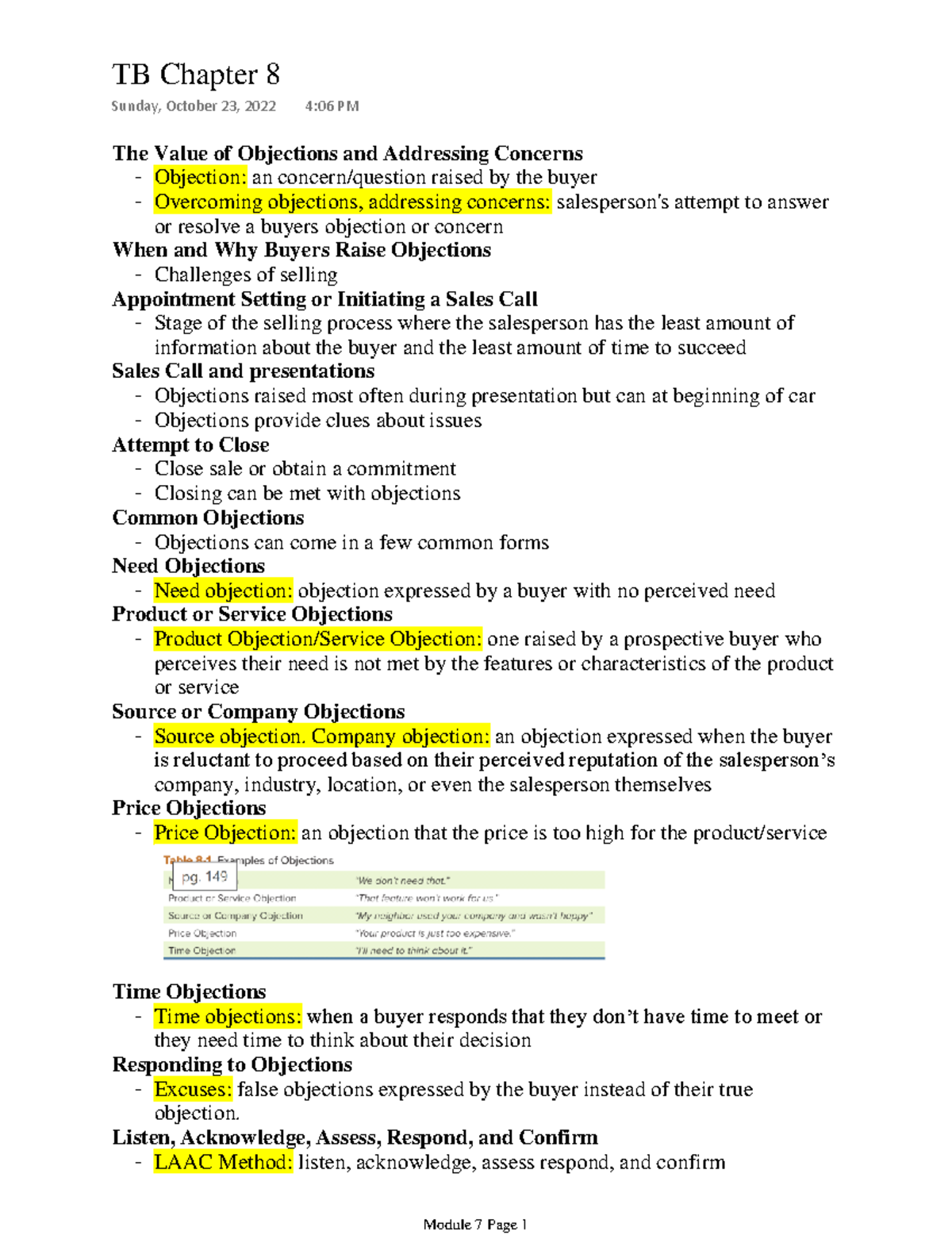 TB Chapter 8 - The Value of Objections and Addressing Concerns ...