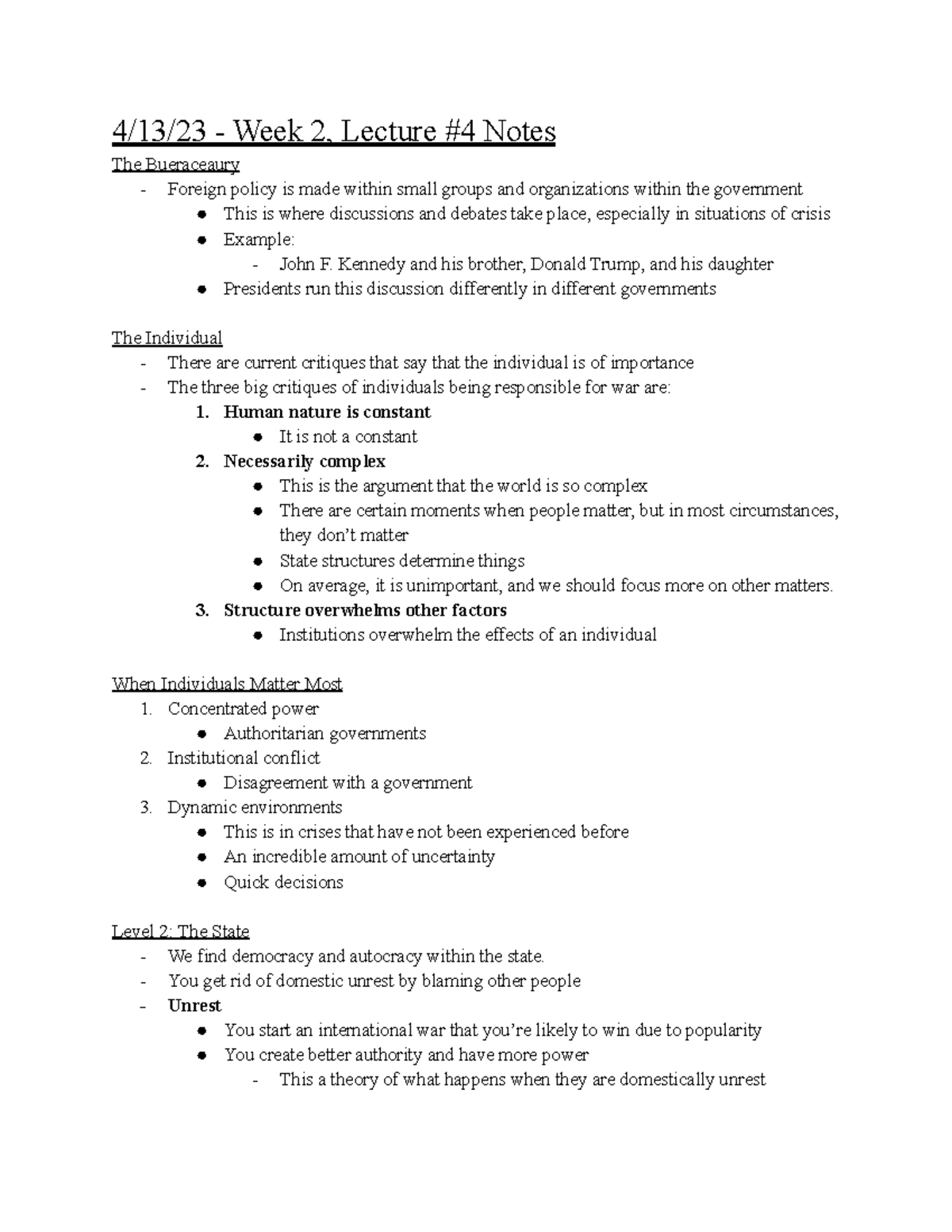 Poli Sci 7 - Lecture 4 Notes - 4/13/23 - Week 2, Lecture #4 Notes The ...