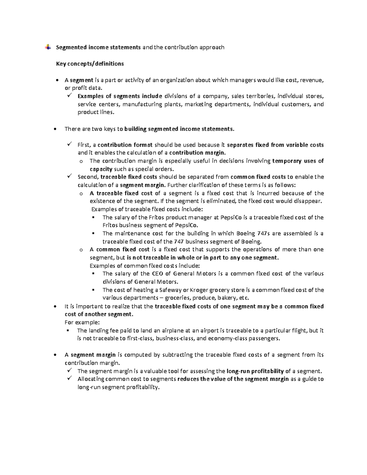 Segmented-income-statements - Segmented income statements and the ...