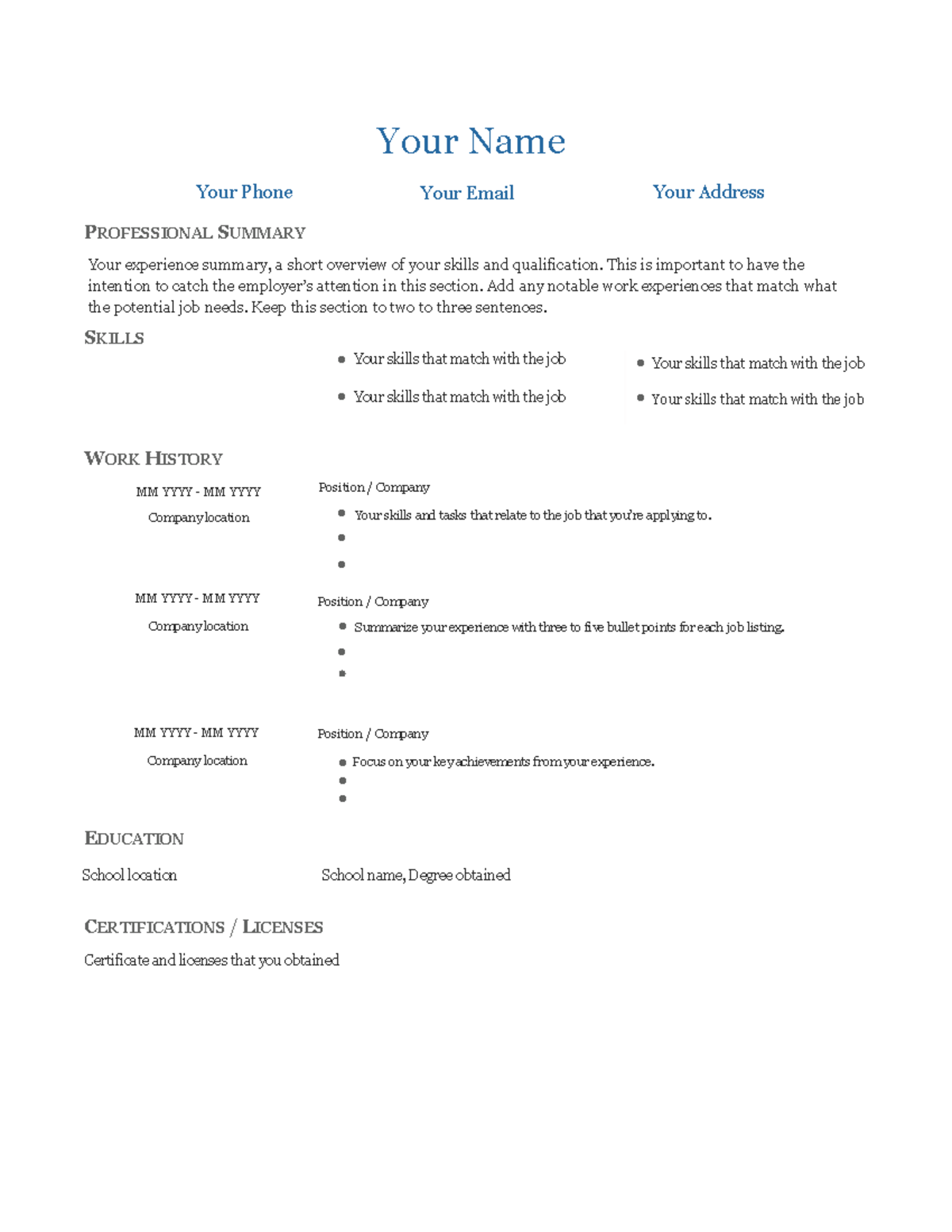 Simple-resume-template - MGT 100 - PROFESSIONAL SUMMARY SKILLS WORK ...