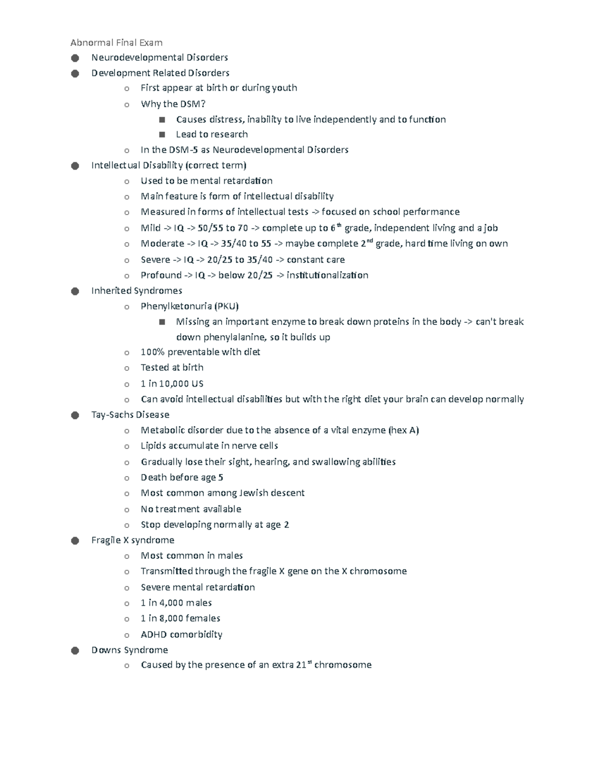 Abnormal Final Exam - Delusions 2. Hallucinations o Disorganized ...
