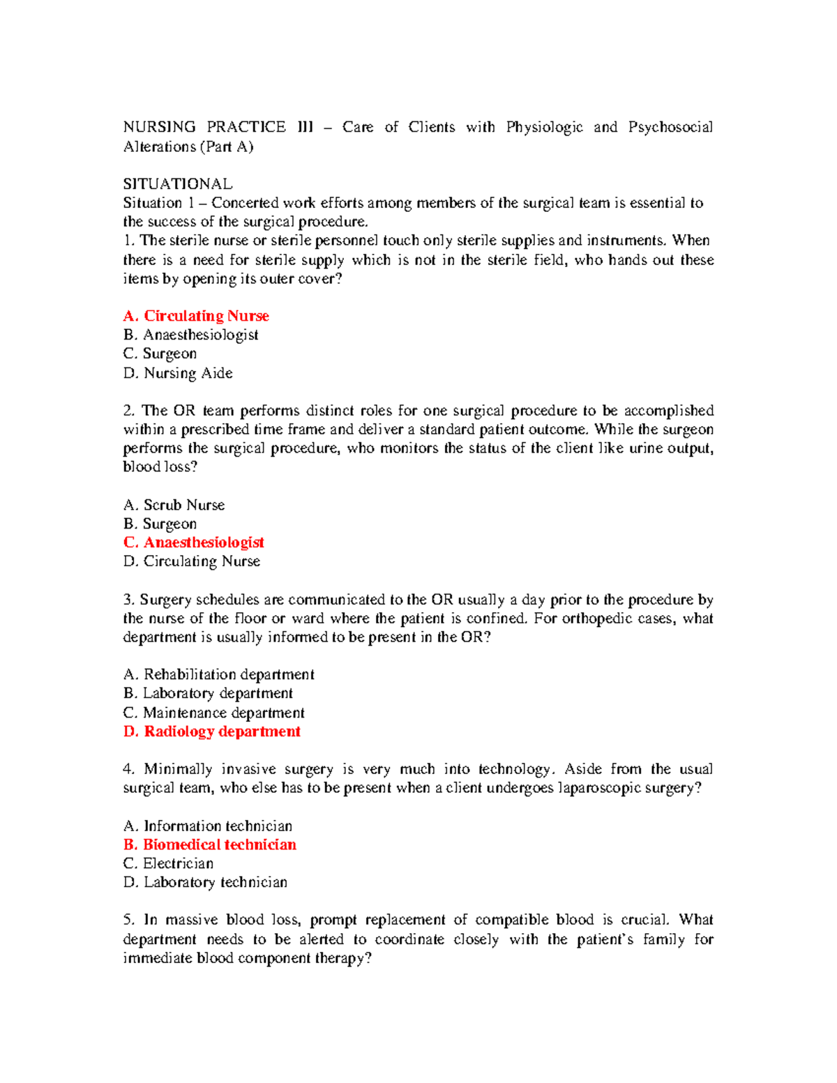 Nursing Practice 3A - Nursing Care of Client with Physiological and ...