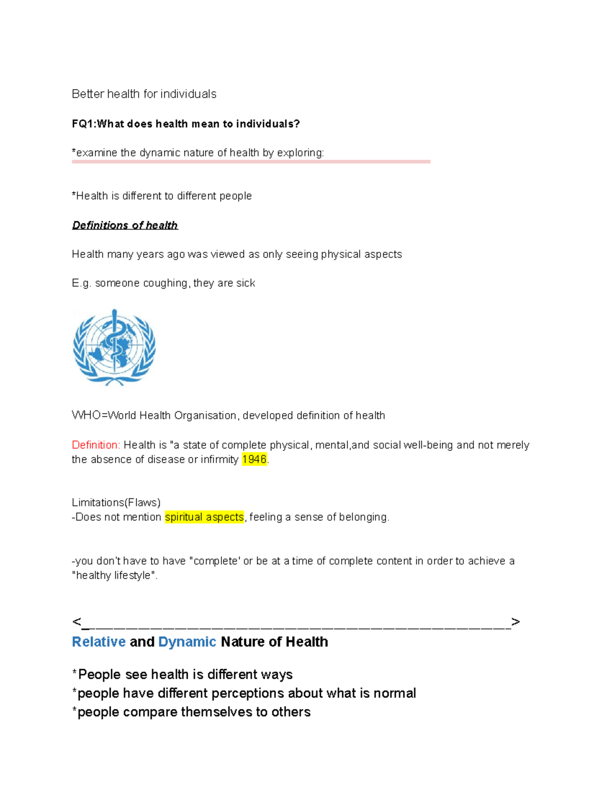 Better health for individuals notees - Studocu