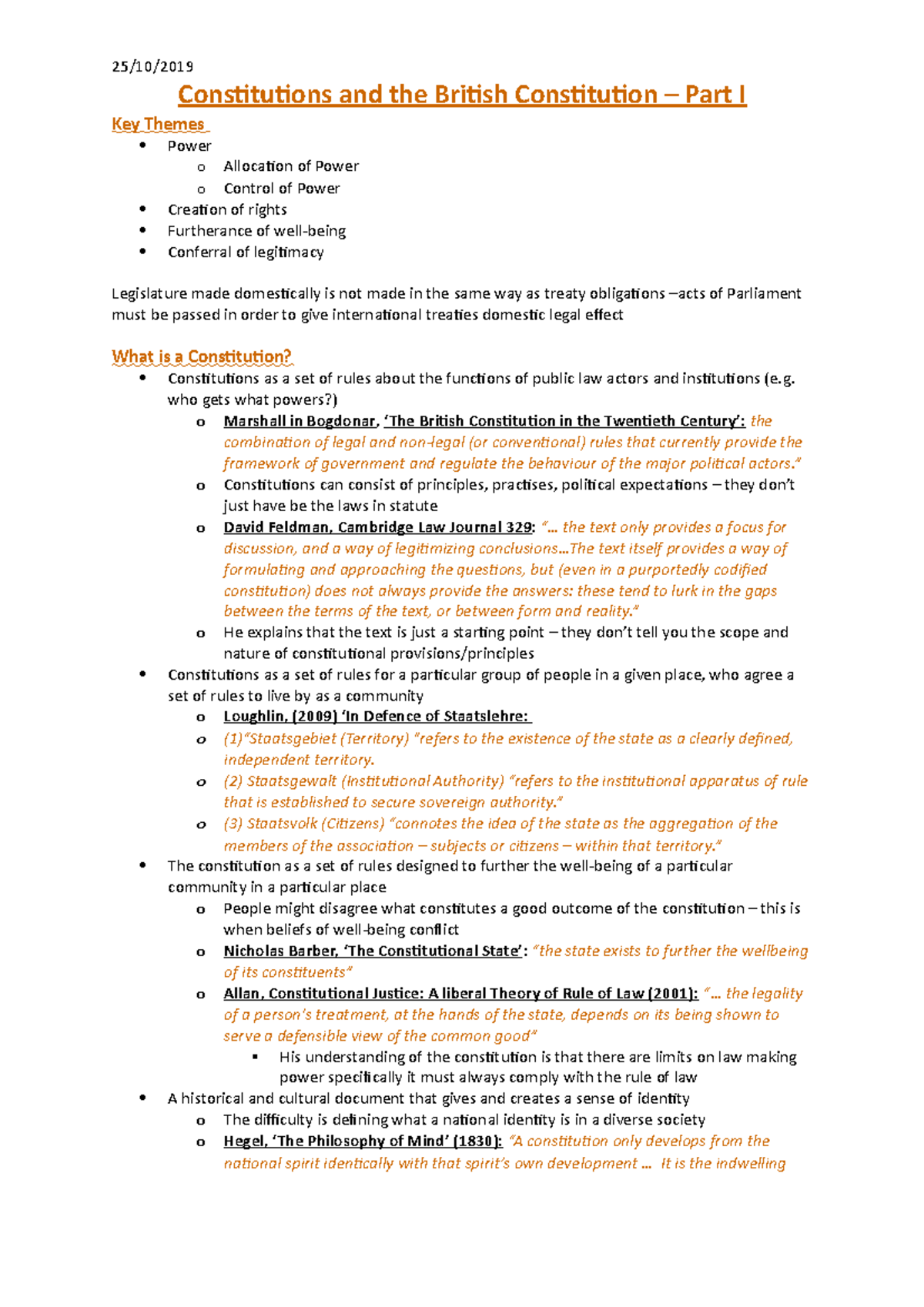 Constitution - Detailed lectures notes - Constitutions and the British ...