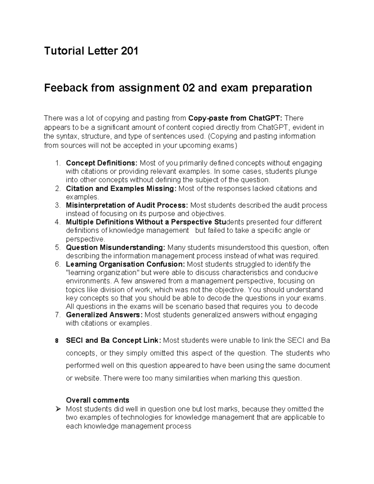 Tutorial letter 201 - Assessments - Tutorial Letter 201 Feeback from assignment 02 and exam ...