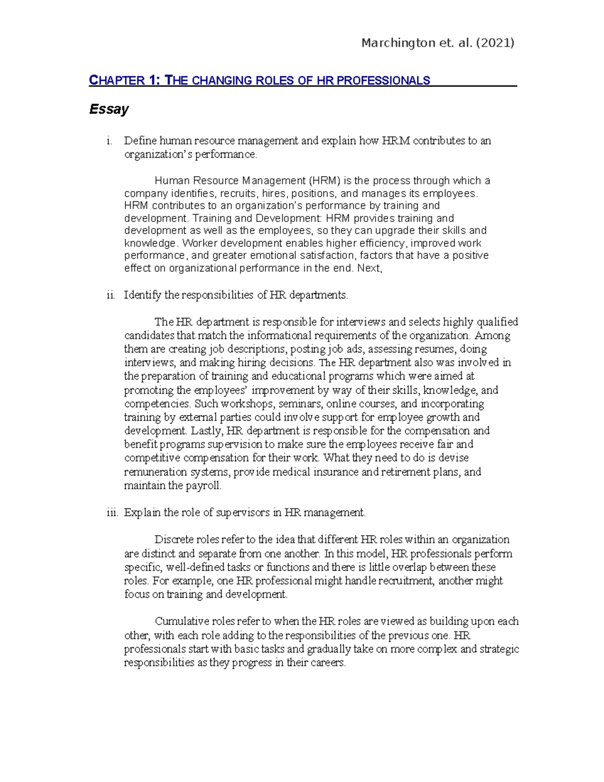 Tutorial 1 - Marchington et. al. (2021) CHAPTER 1: THE CHANGING ROLES ...