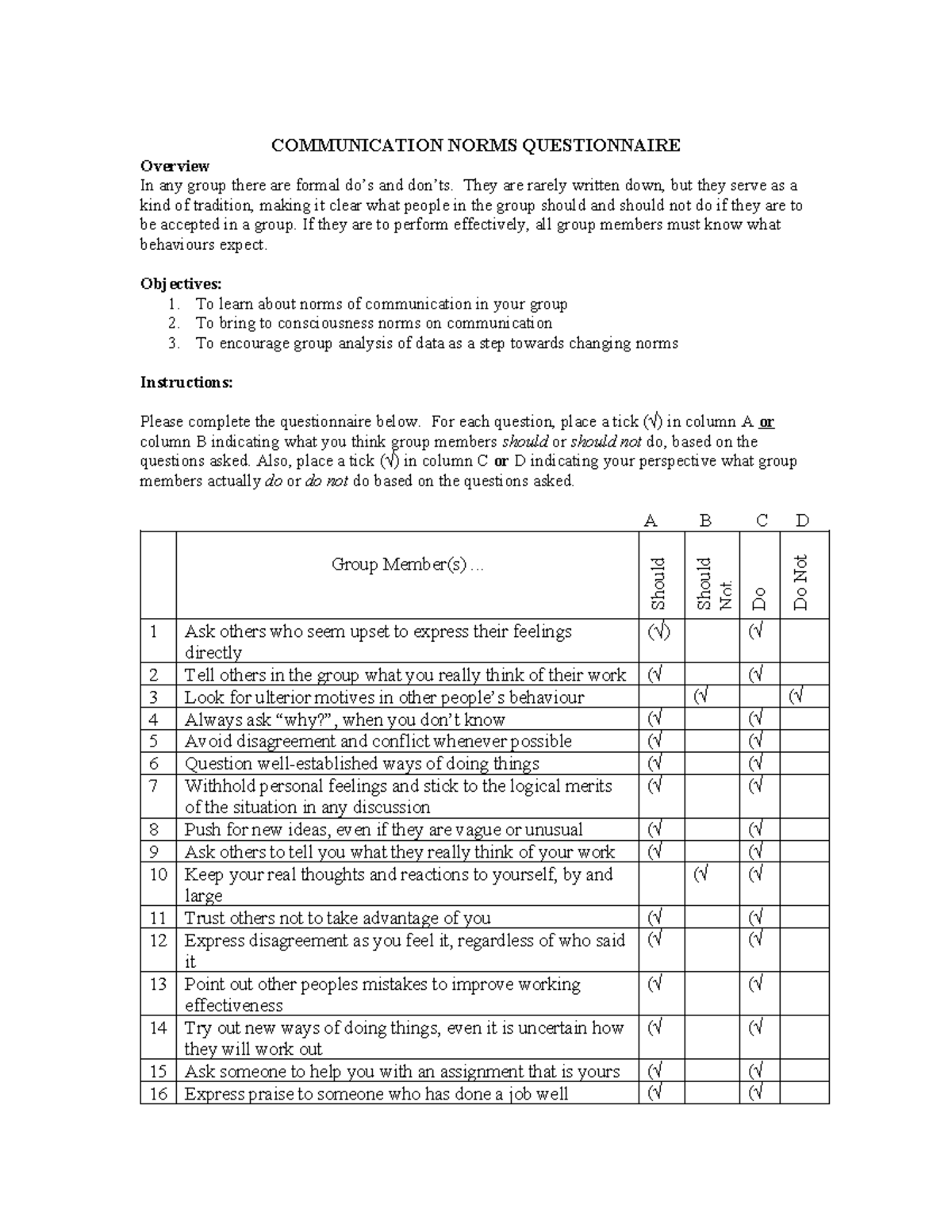 Communication Norms Questionnaire-1 - COMMUNICATION NORMS QUESTIONNAIRE ...