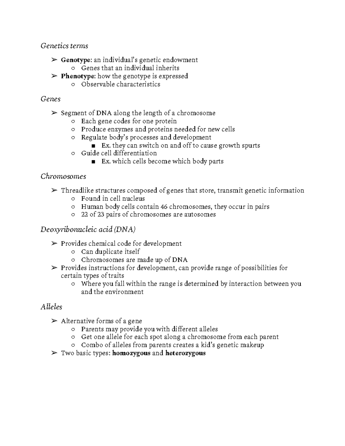 Genetics and Development - Genetics terms Genotype : an individual’s ...