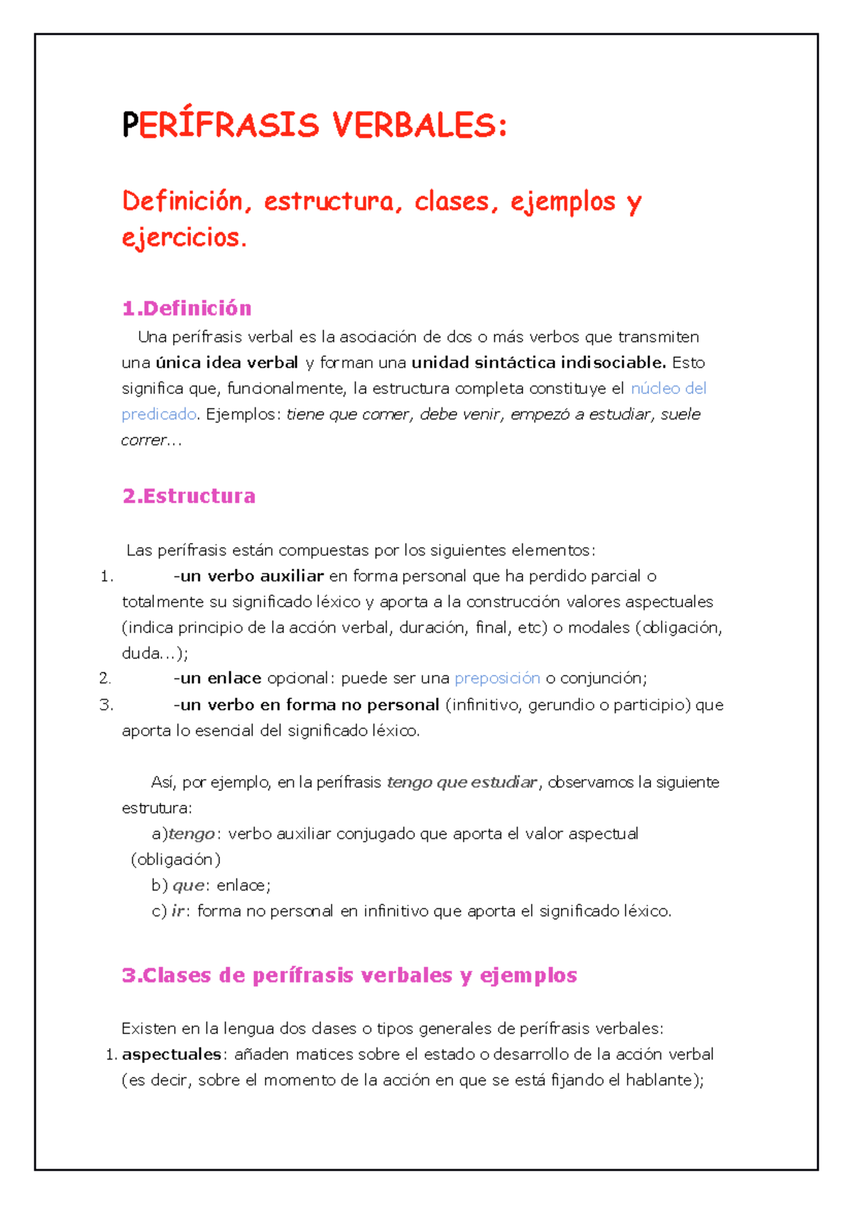 Perífrasis Verbales Aspectuales - PERÍFRASIS VERBALES: Definición ...