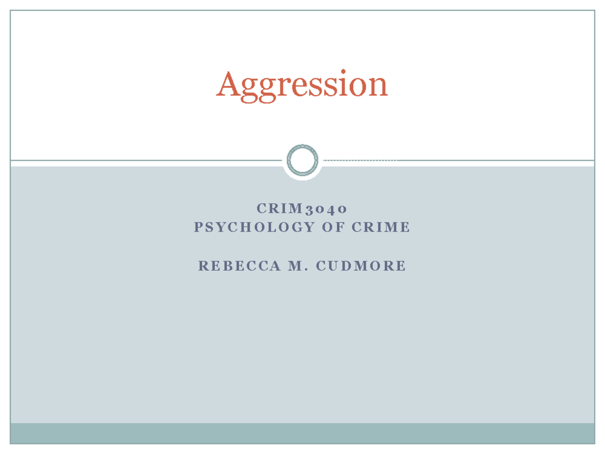 5 Aggression - CRIM PSYCHOLOGY OF CRIME REBECCA M. CUDMORE Aggression ...