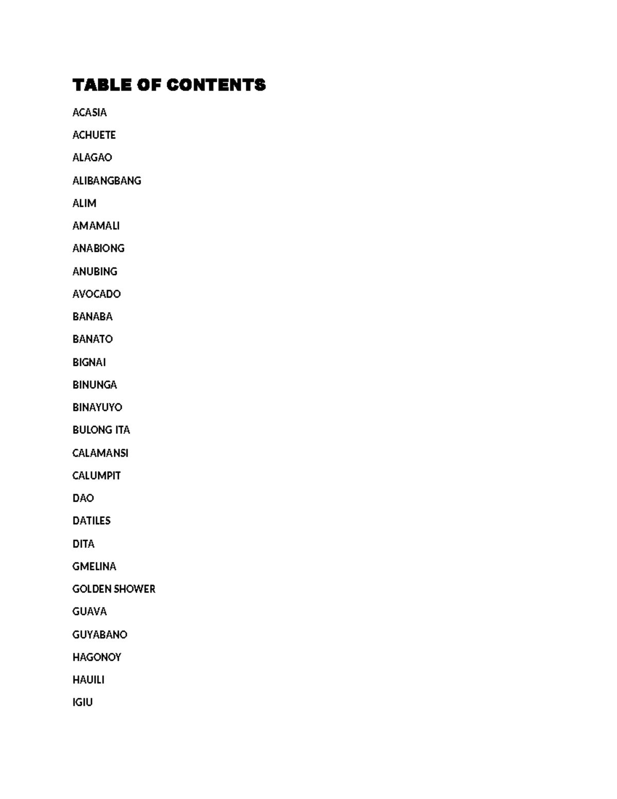 work immersion table of contents - TABLE OF CONTENTS ACASIA ACHUETE ...