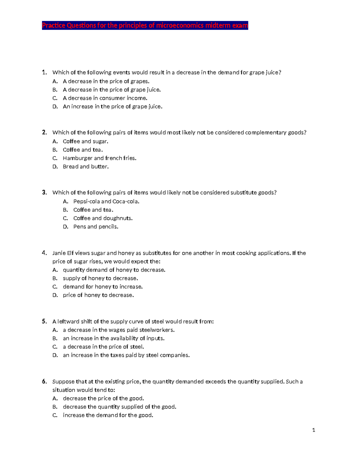 Test bank - 1. Which of the following events would result in a decrease ...