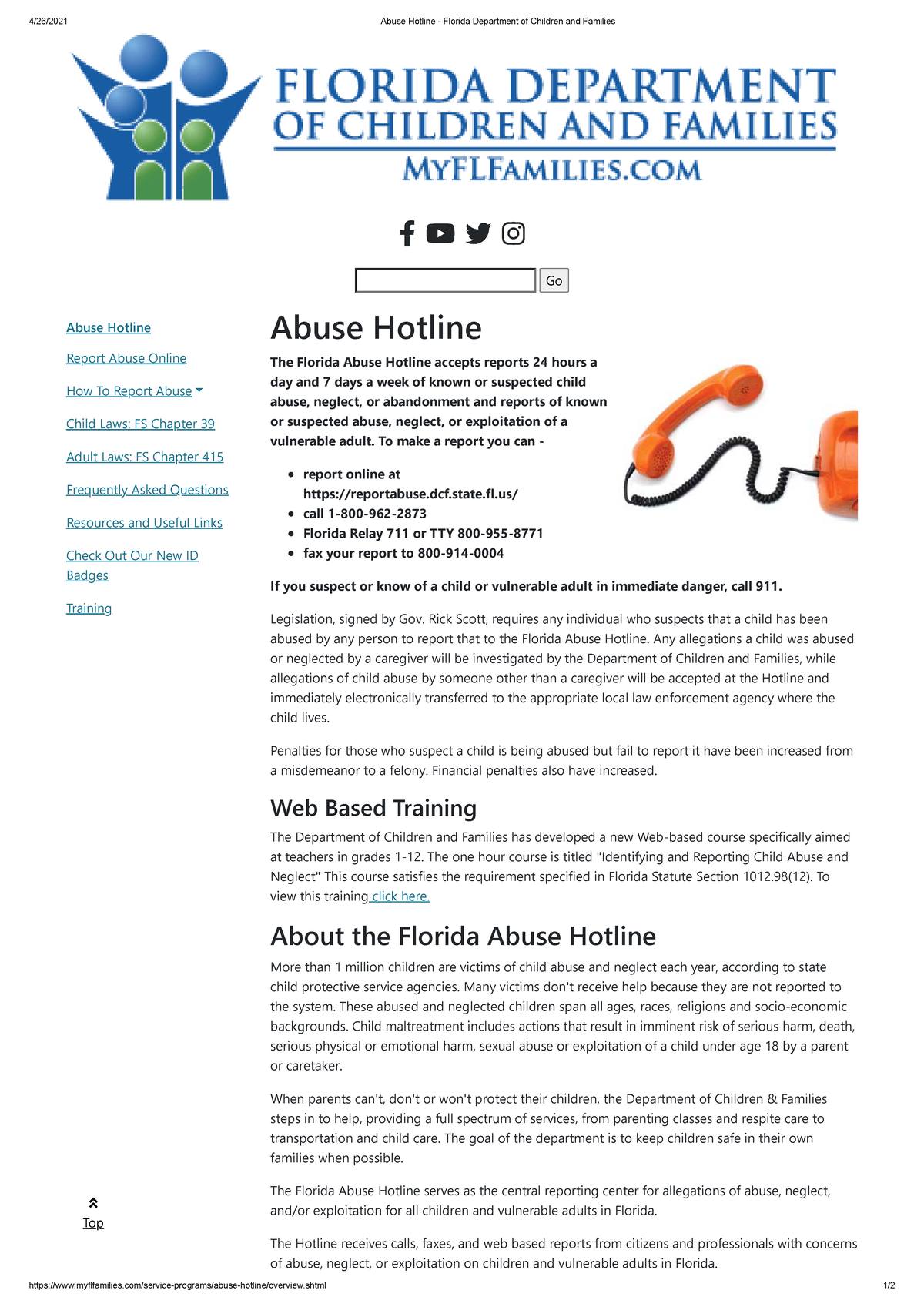 Abuse Hotline Florida Department Of Children And Families 4 26 2021