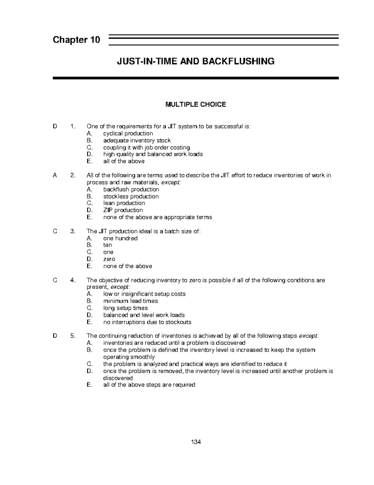Ch10TB - JUST-IN-TIME AND Backflushing - 134 Chapter 10 JUST-IN-TIME ...