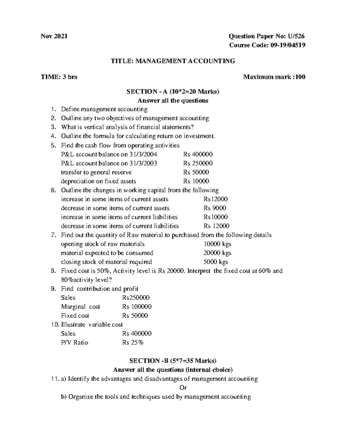 U 526 - ssss - Nov 2021 Question Paper No: U/ Course Code: 09-19/ TITLE ...