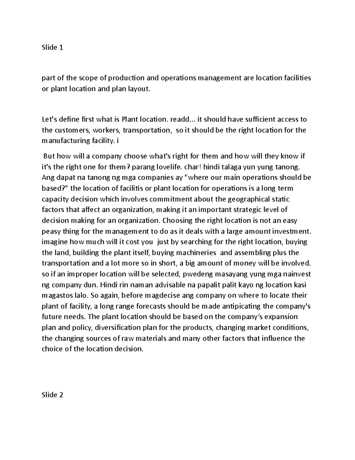 Report draft - Slide 1 part of the scope of production and operations ...