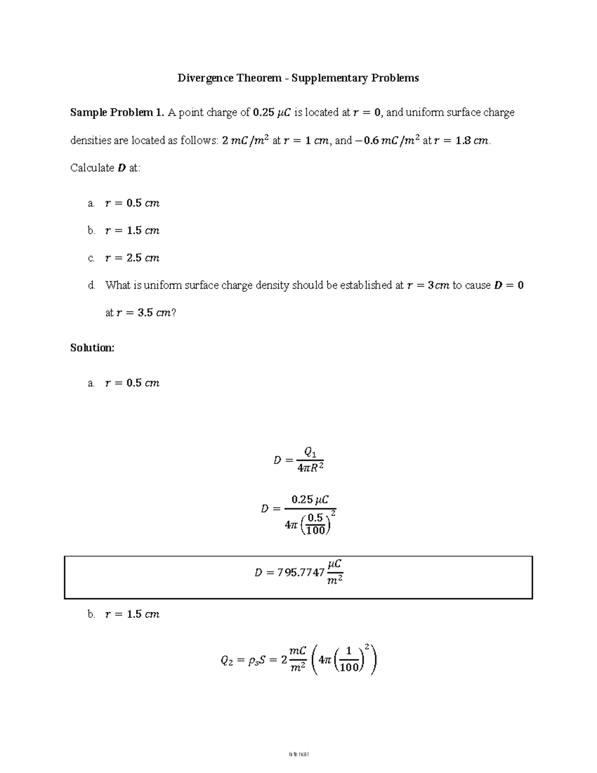 Supplementary Problems - Divergence Theorem - Supplementary Problems ...