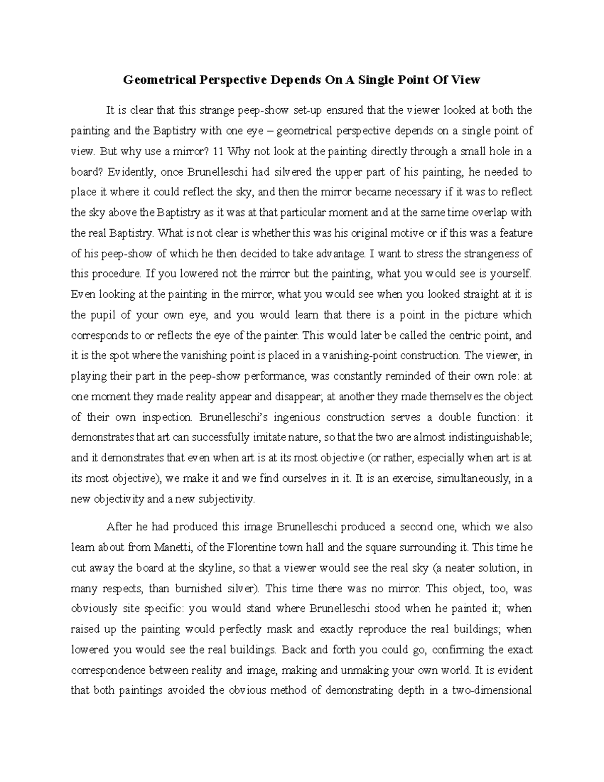 Geometrical Perspective Depends On A Single Point Of View - But why use ...