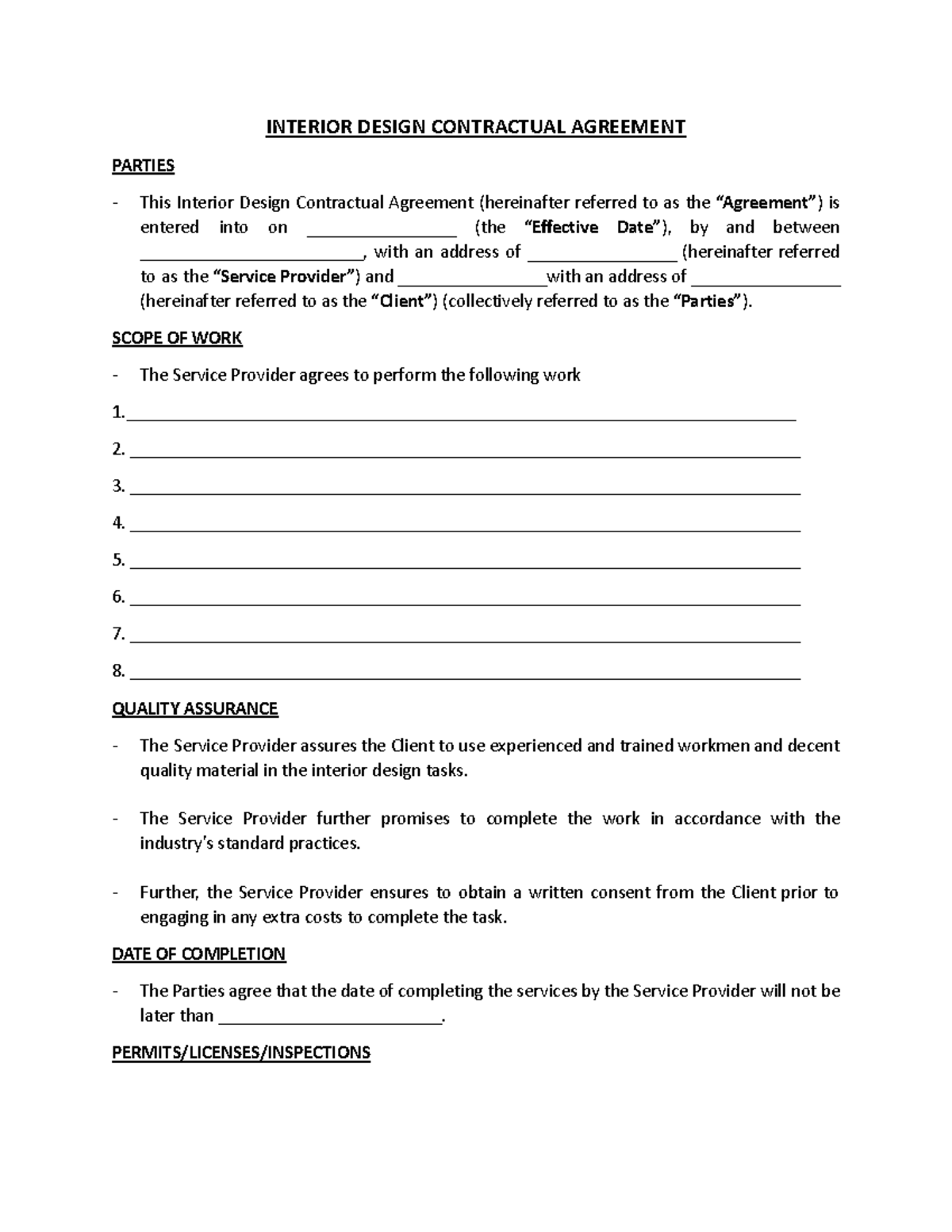 Interior Design Contract Template - INTERIOR DESIGN CONTRACTUAL ...