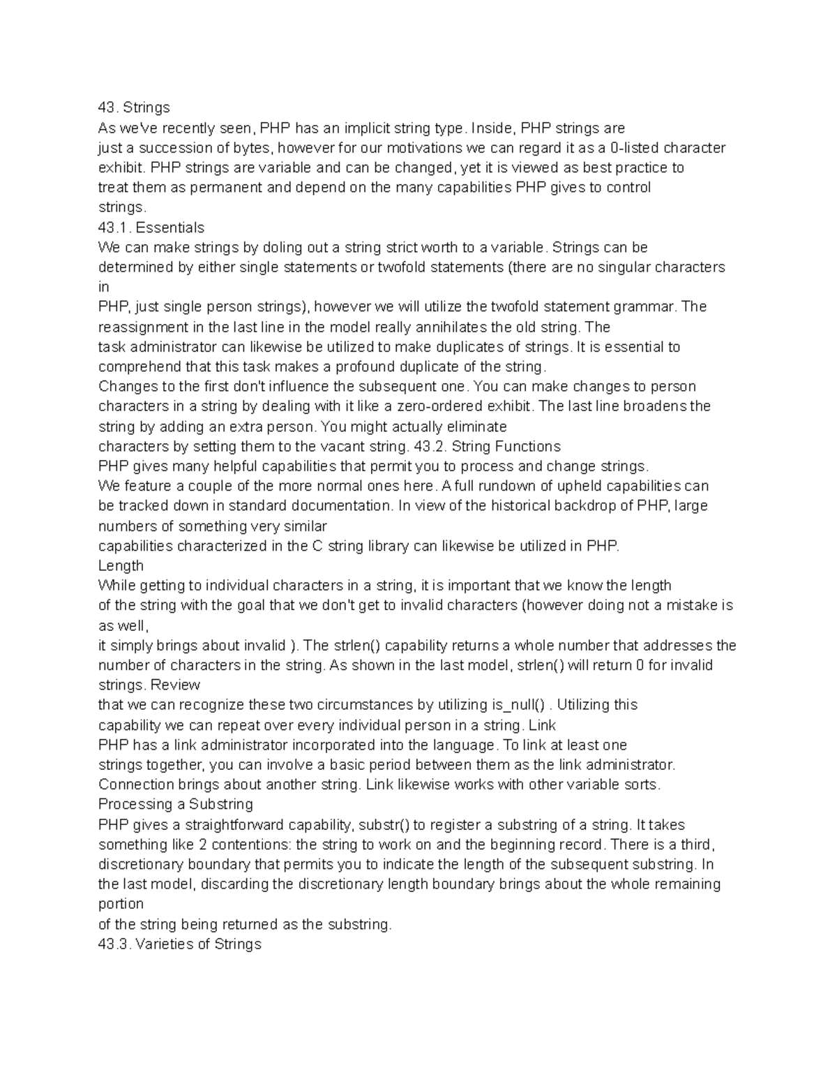 Intro To Computer Science Chpt 43 Notes Strings As We Ve Recently Seen Php Has An Implicit