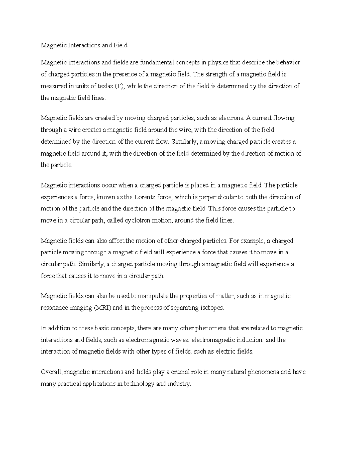 Magnetic Interactions and Field - Magnetic Interactions and Field ...