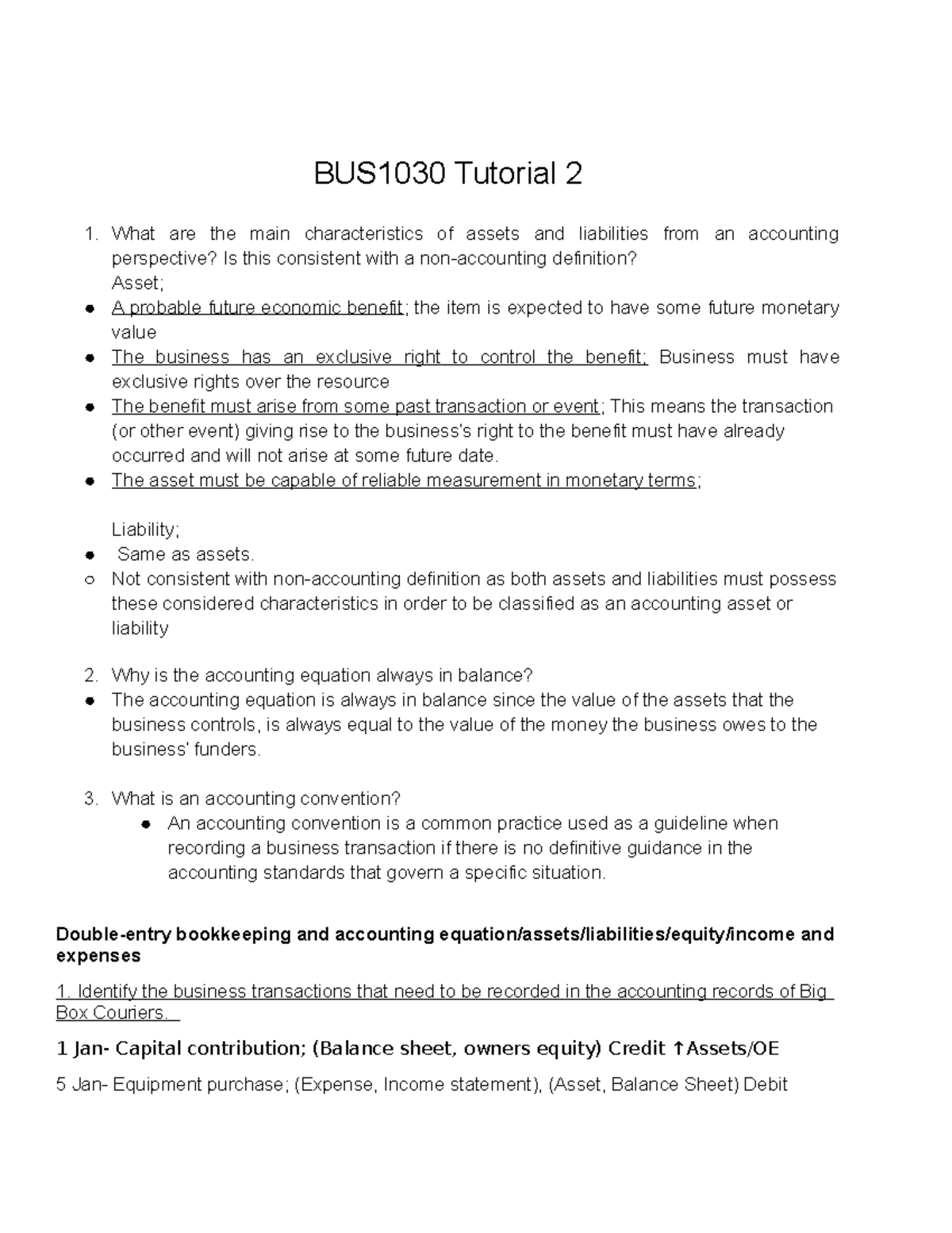 BUS1030 Tutorial 2 - What are the main characteristics of assets and ...