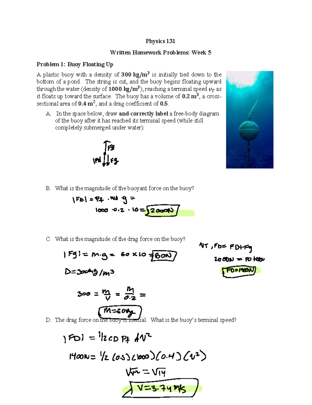 HW 5 PHYS131 - Written hw - Physics 131 Written Homework Problems: Week ...