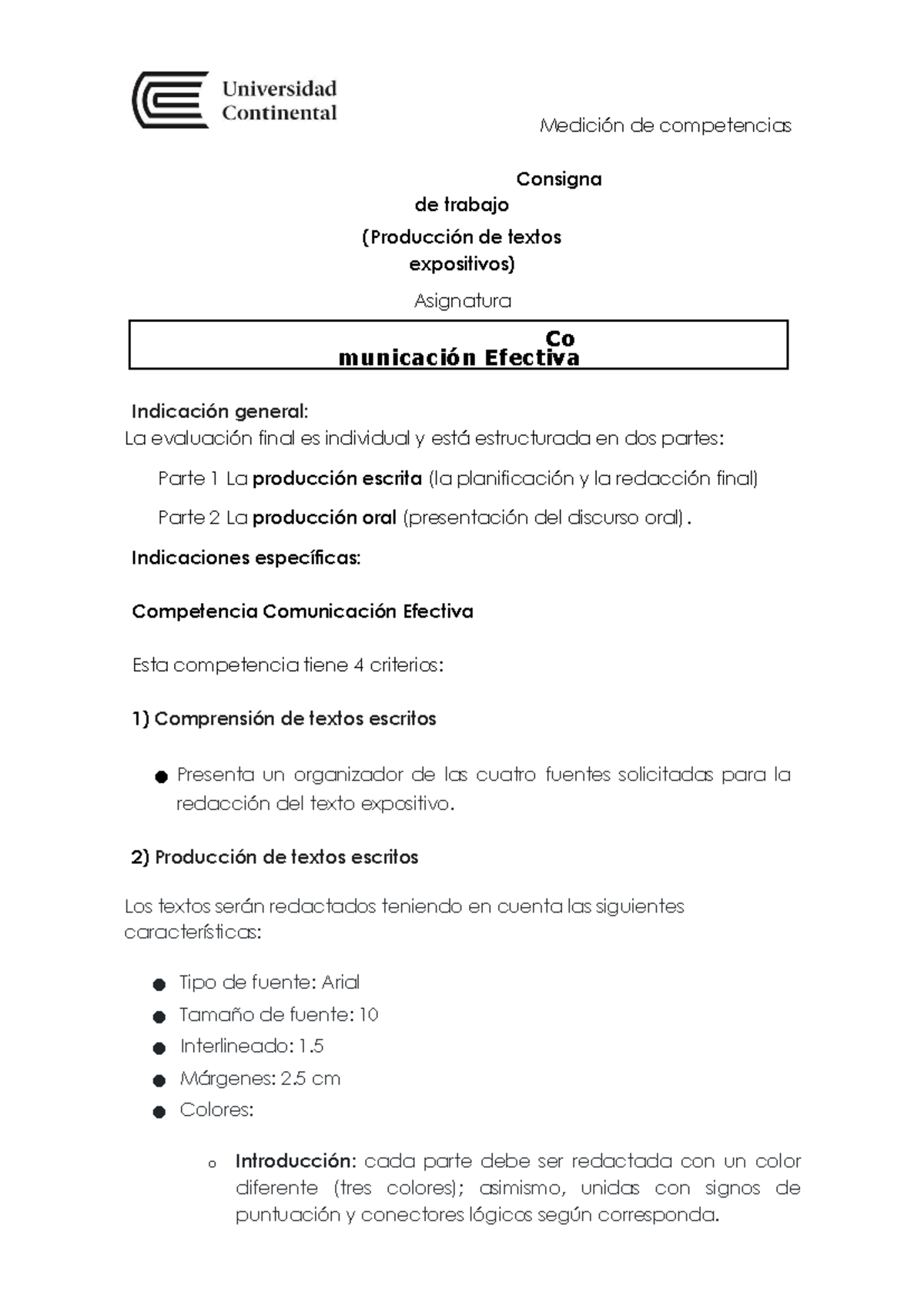 Consigna Evaluacion Final Comunicaciòn Efectiva 2023-2A - Medición de competencias Consigna de ...