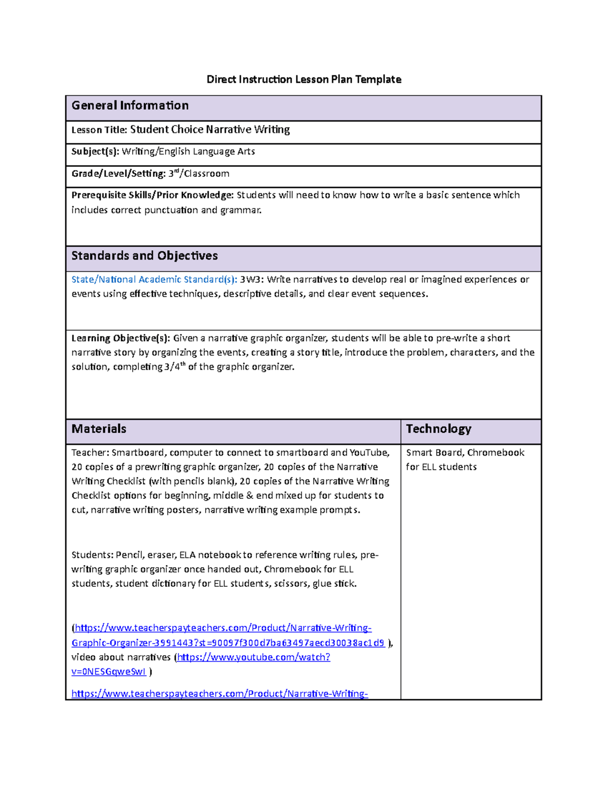 Task 1-Language Arts Instruction and Intervention - Direct Instruction ...