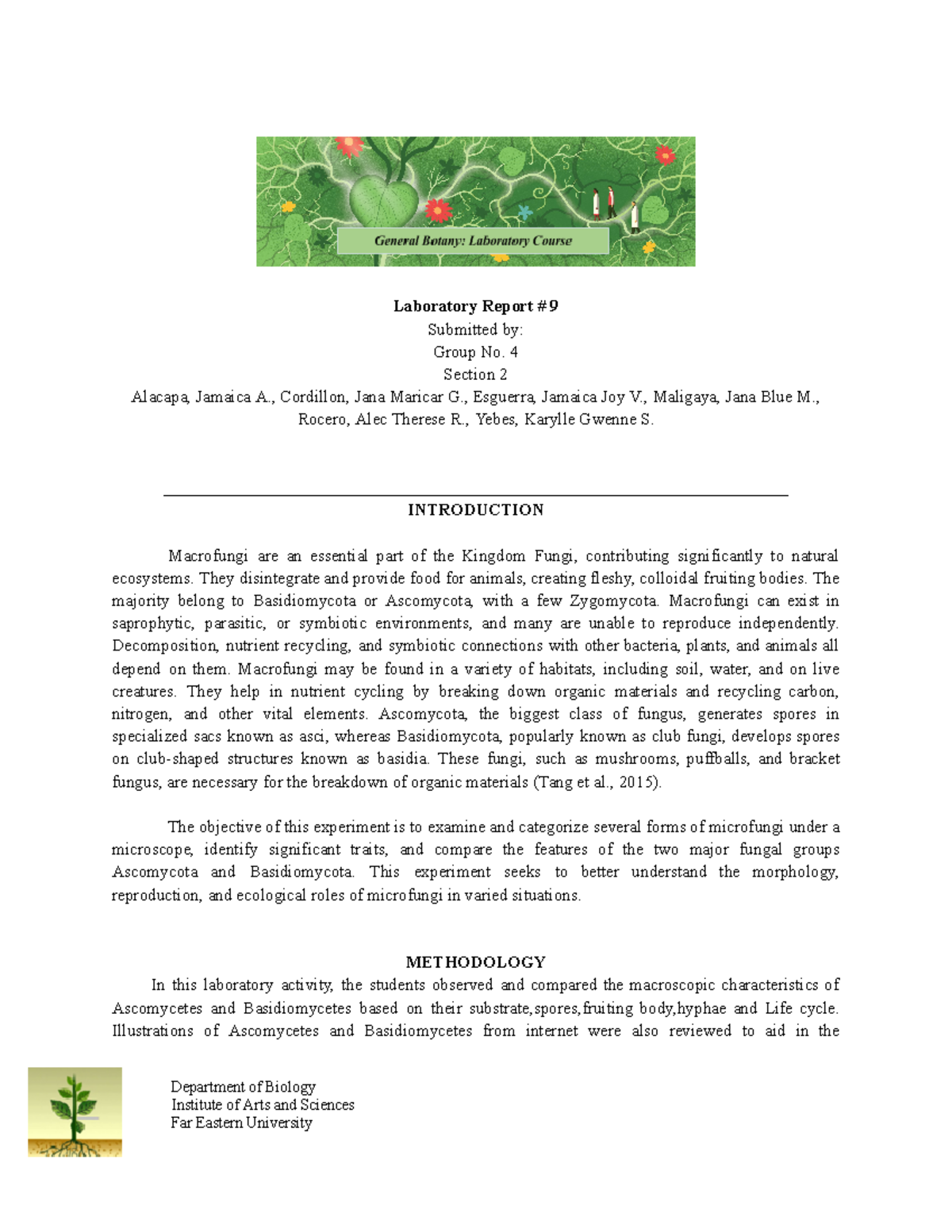 Lab #9 Group 4 Section 2 - bio - Laboratory Report # 9 Submitted by ...