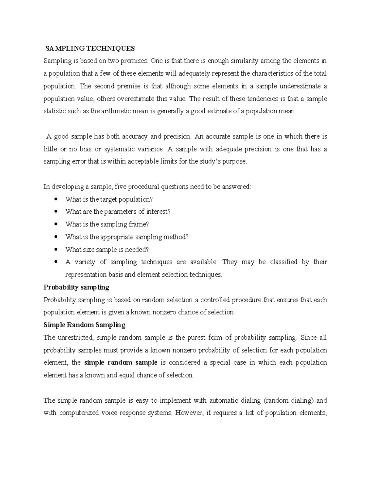 Sampling Technique 1 (1) (1) - SAMPLING TECHNIQUES Sampling is based on ...