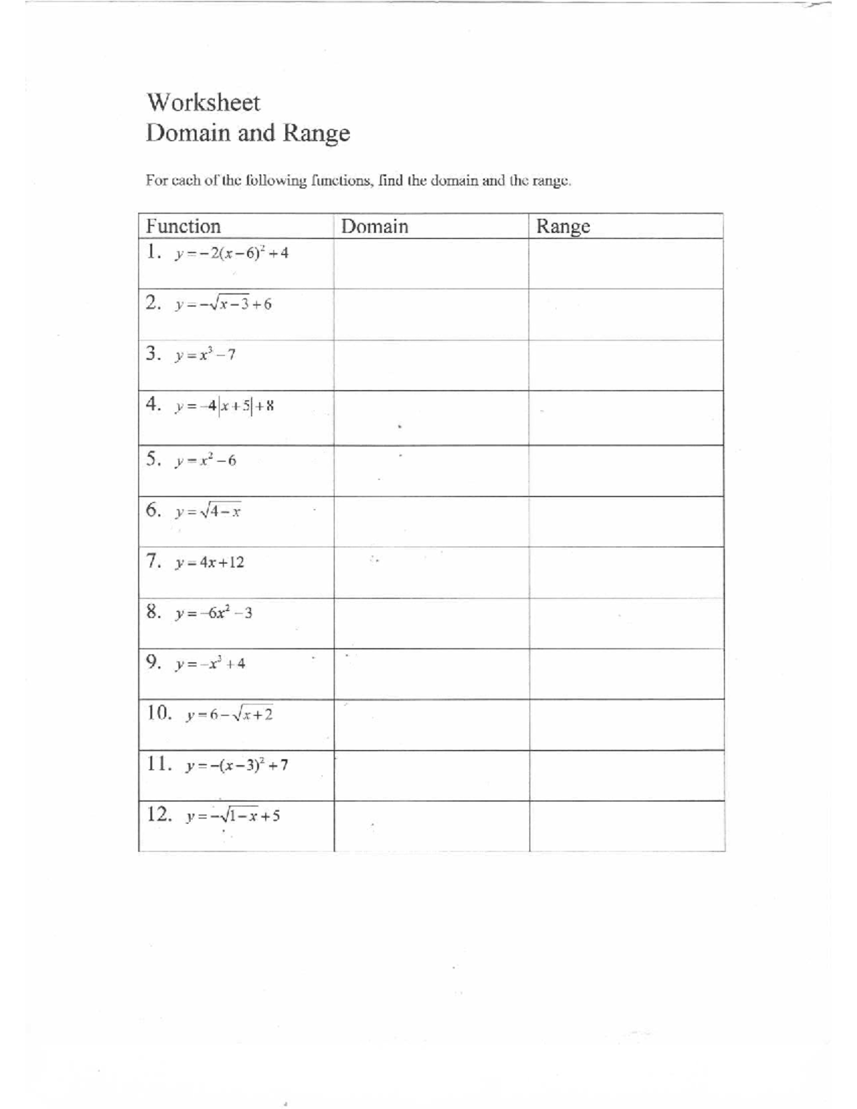 Domain and Range Worksheet with solutions - Studocu