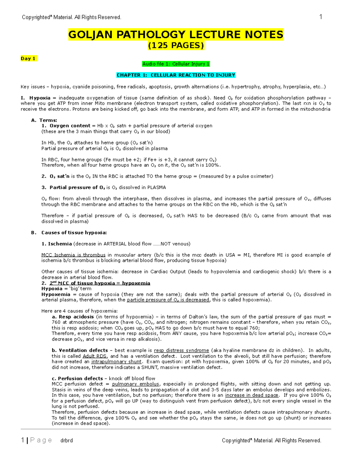 Goljan 5Days (125p) - USMLE - GOLJAN PATHOLOGY LECTURE NOTES (125 PAGES ...
