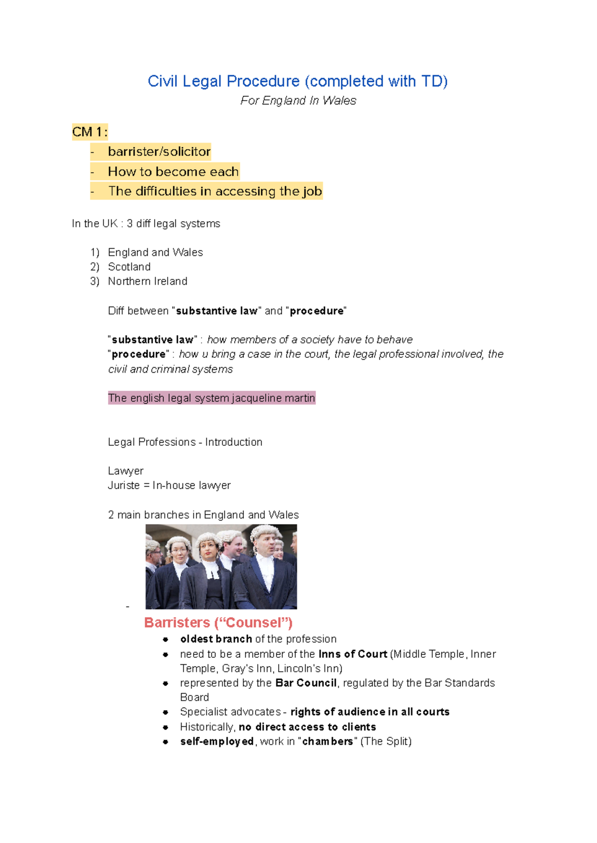 CM Civil English Procedure L1 - Civil Legal Procedure (completed with ...