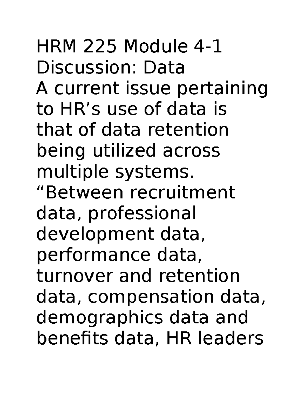 HRM 225 Module 4-Discussion-Unintentional Bias - HRM 225 Module 4 ...