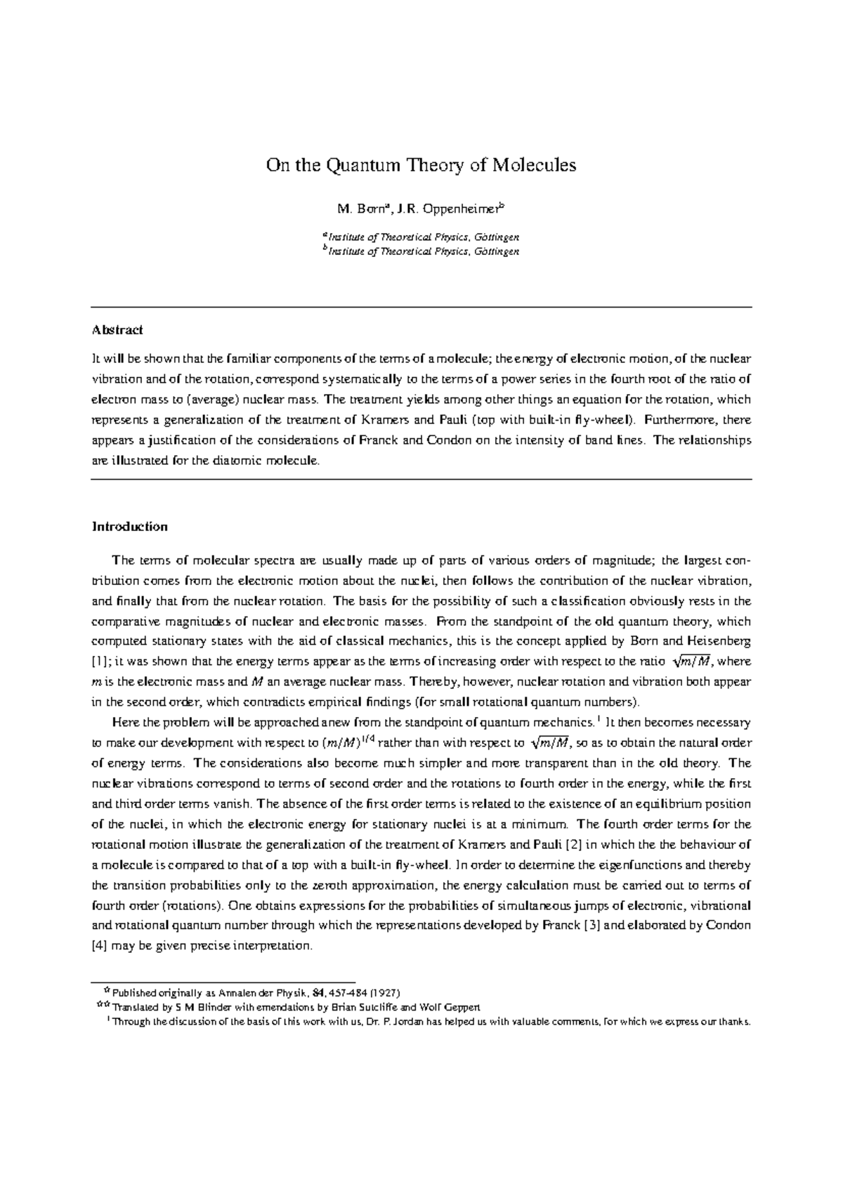 Born-Oppenheimer original paper 1927 translated - On the Quantum Theory ...