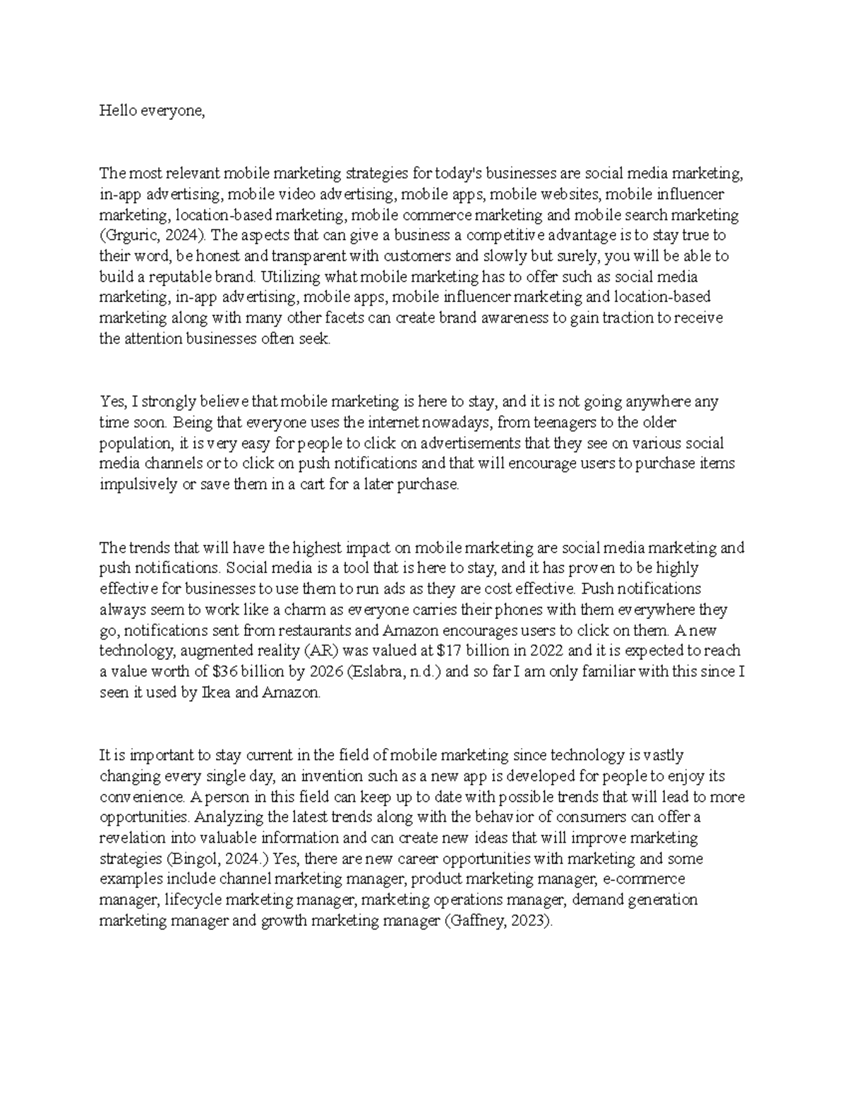 MKT-311, 8-1 Discussion- Mobile Marketing Reflection, JT - Hello ...