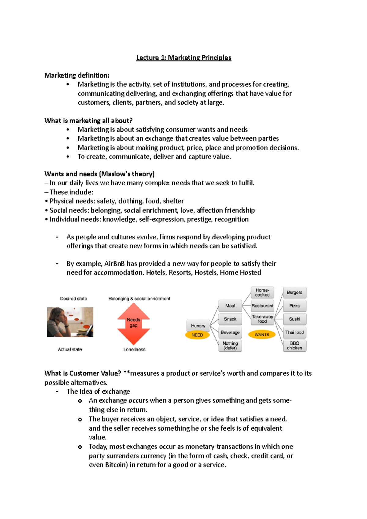 Lec 1 mktg - notes - Lecture 1: Marketing Principles Marketing ...